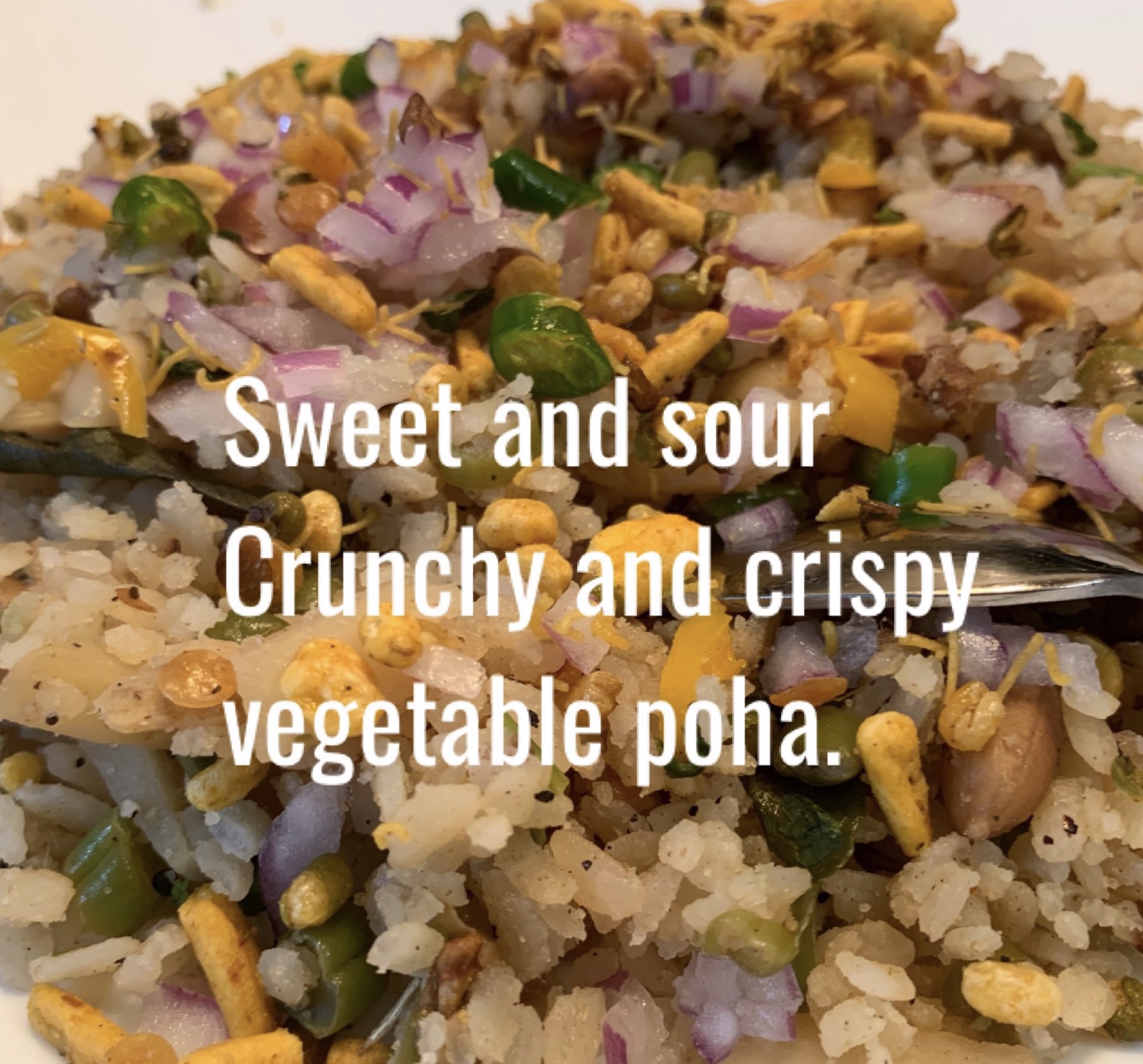 Vegetable poha,sweet and sour, crispy and crunchy with nuts and spices