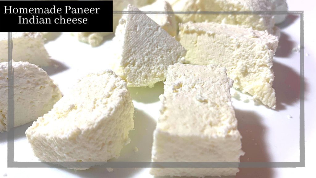 Paneer. Homemade indian cheese made with milk and vinegar.